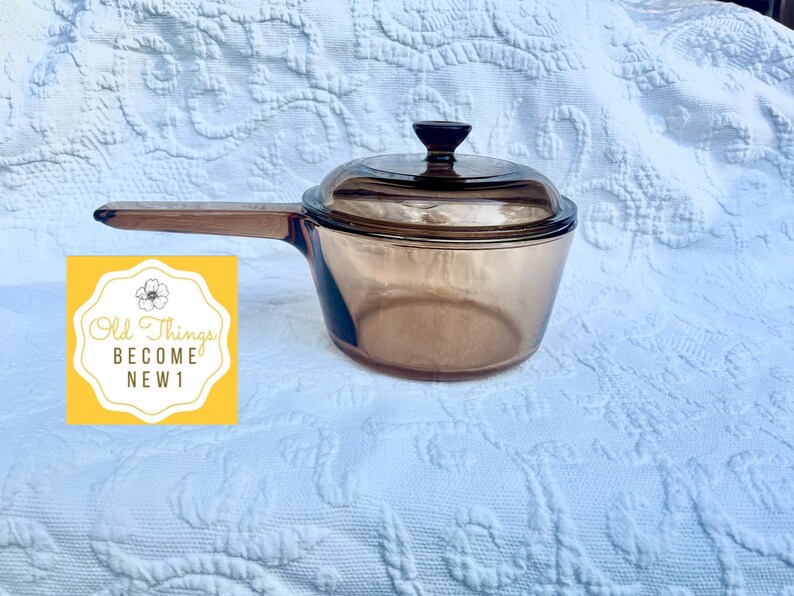 Vintage Vision Corning Glass Cookware 1L Lipped Saucepan With Lid Amber ...