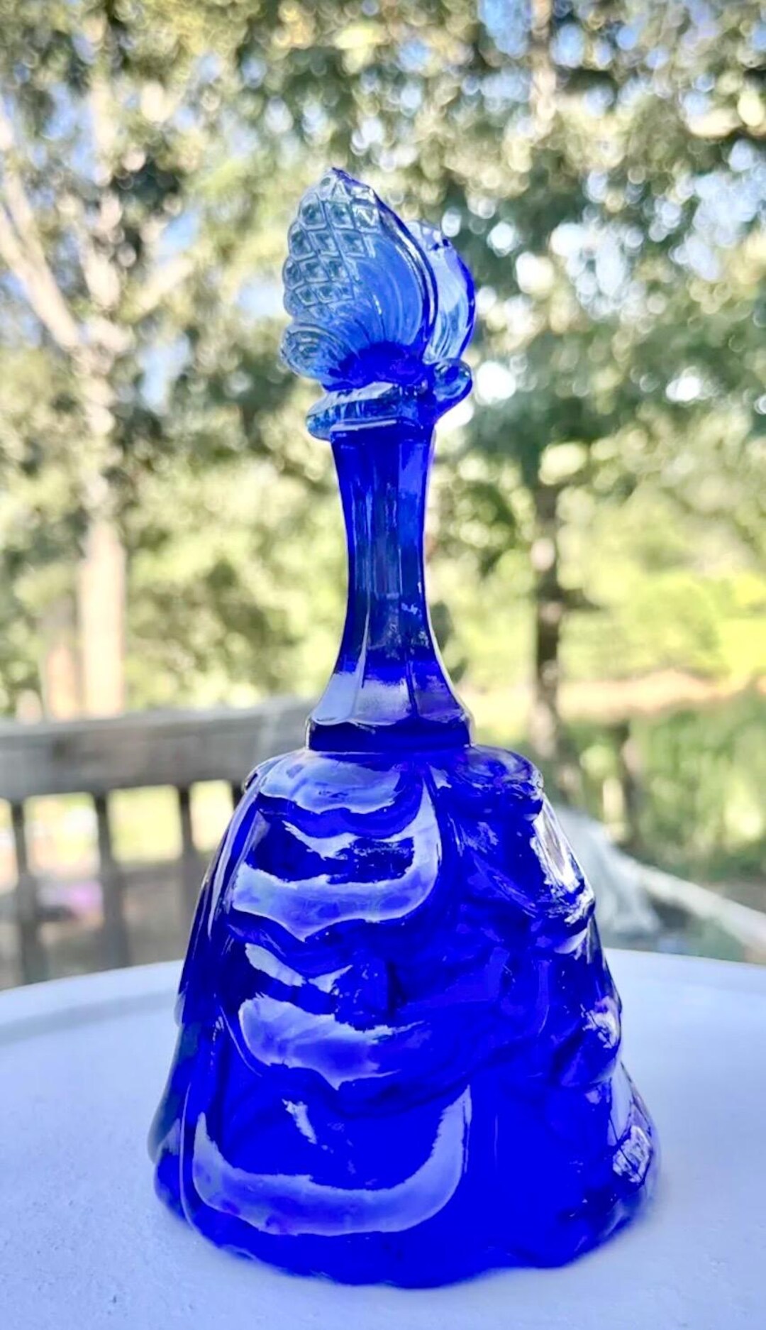 Fenton Glass Bell - Cobalt Blue - Butterfly on Top, Drapery on Bottom ...