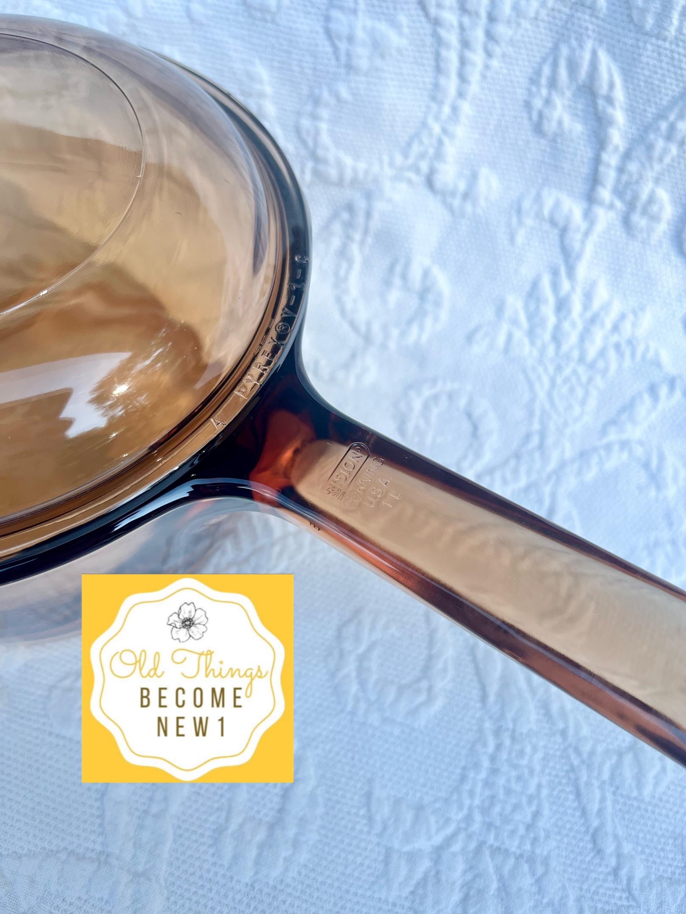Vintage Vision Corning Glass Cookware 1L Lipped Saucepan With Lid Amber ...