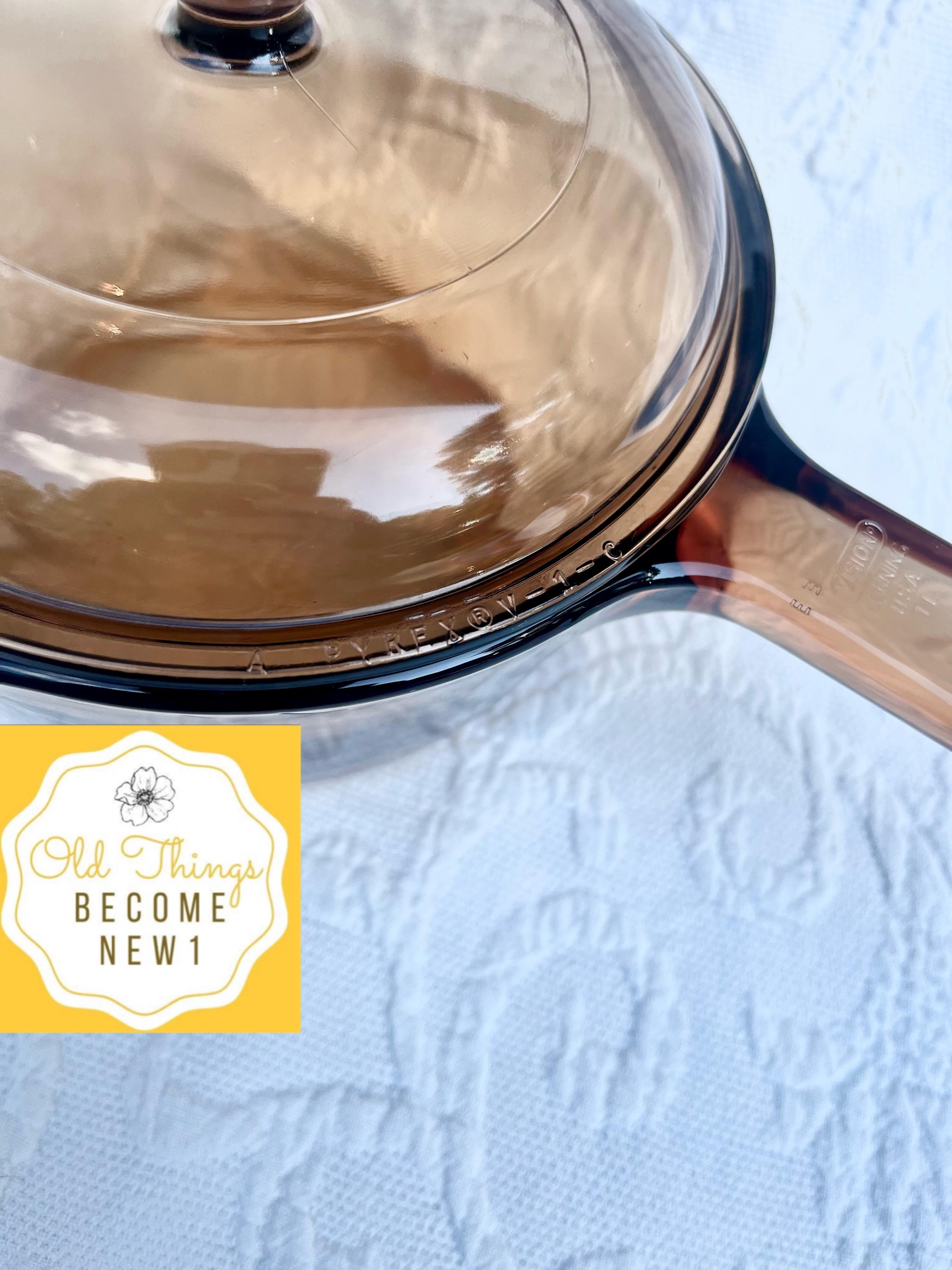 Vintage Vision Corning Glass Cookware 1L Lipped Saucepan With Lid Amber ...