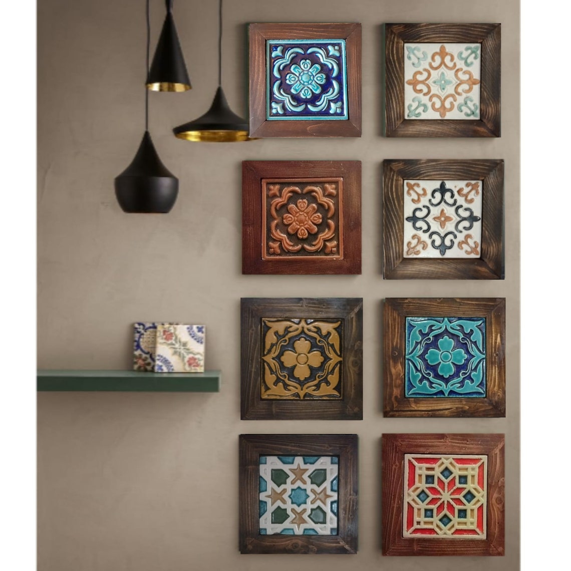 Handcrafted Tile Wall Art Rustic Wooden Frame Decor Mosaic Tile Art for ...