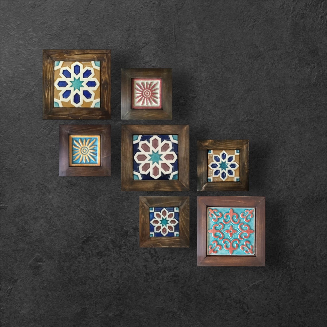 Handcrafted Tile Wall Art Rustic Wooden Frame Decor Mosaic Tile Art for ...