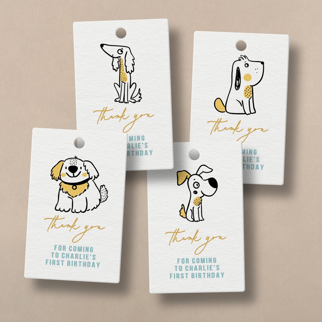 Birthday Thank You Tags Dog Pawty Children's Birthday Party Favour Tag ...
