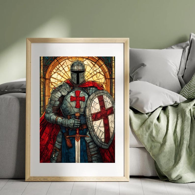 Crusader Knight Poster - Stained Glass - Medieval Knight - History Poster - Knight Poster ...