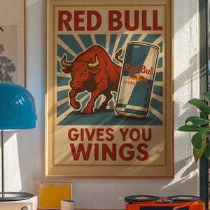 Red Bull Vintage Poster - Retro Red Bull Wall Art - Man Cave Decor ...