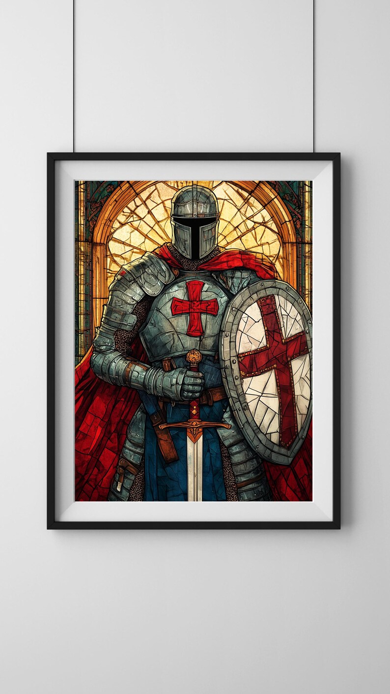 Crusader Knight Poster - Stained Glass - Medieval Knight - History Poster - Knight Poster ...