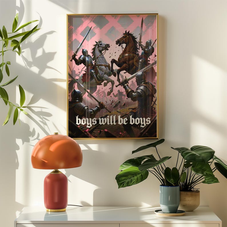 Medieval Knight Battle Poster - Man Cave Wall Decor - Jousting Knights ...