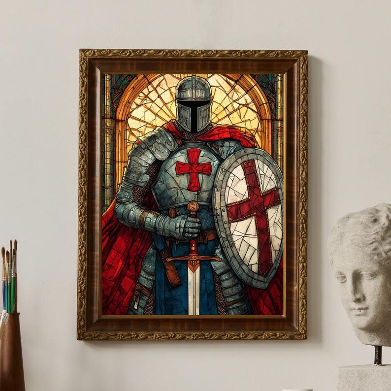 Crusader Knight Poster - Stained Glass - Medieval Knight - History Poster - Knight Poster ...