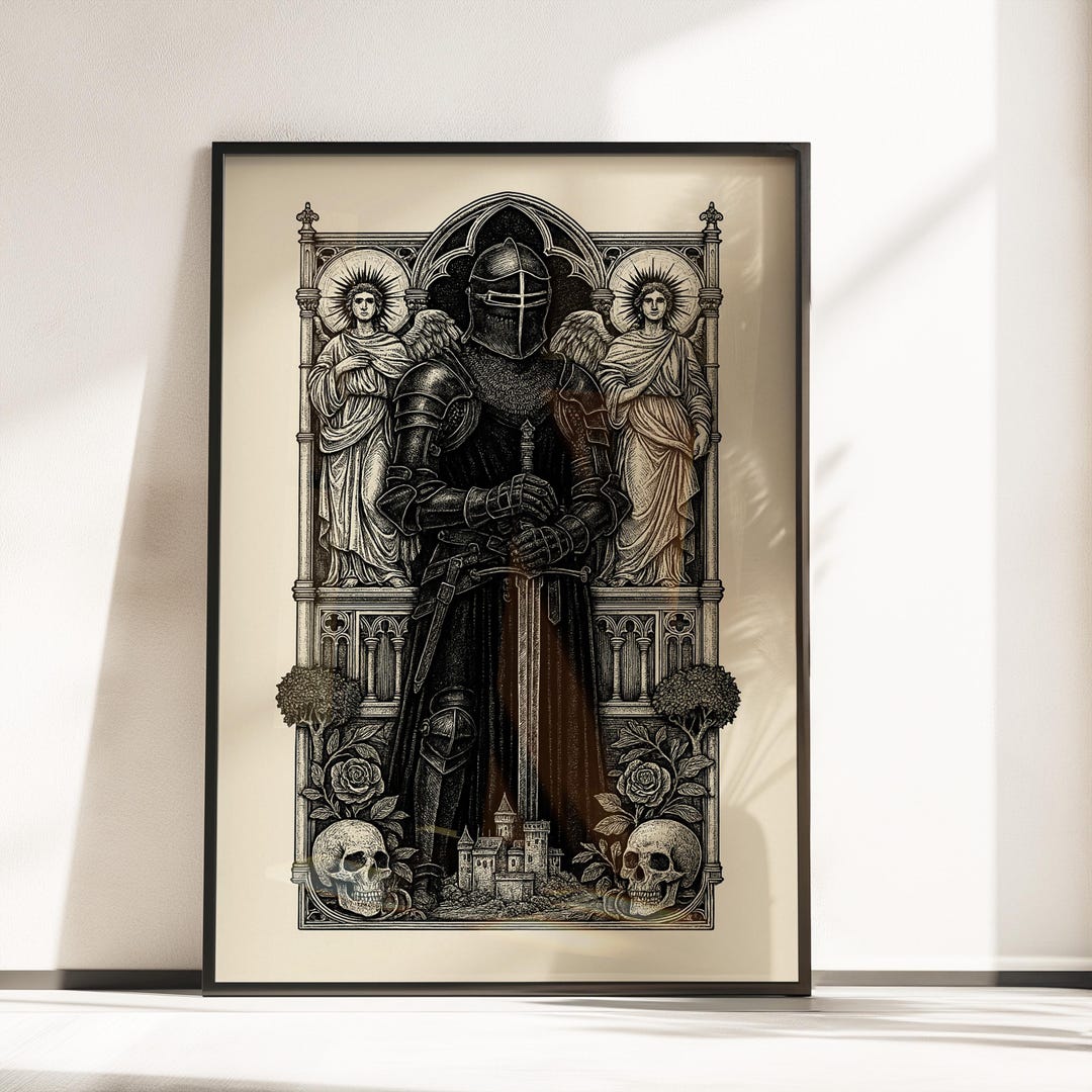 Gothic Medieval Knight Poster – Dark Knight Art Print With Angels ...