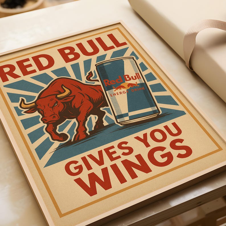 Red Bull Vintage Poster - Retro Red Bull Wall Art - Man Cave Decor ...