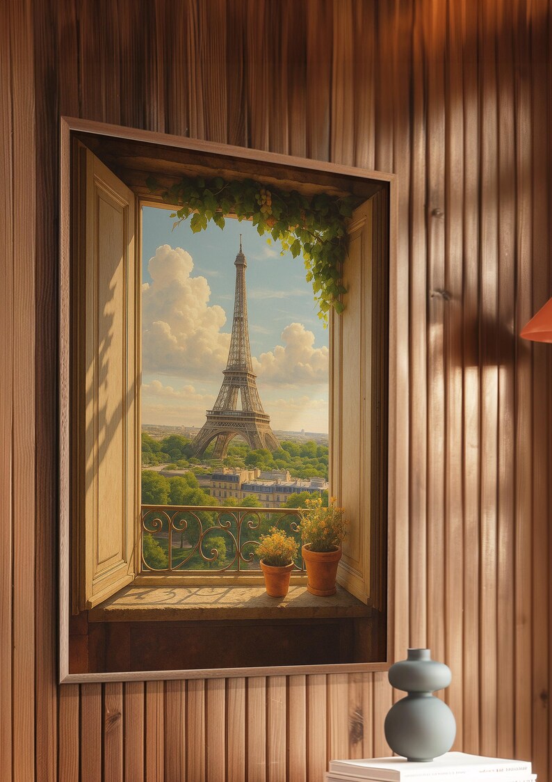 Window to Paris Poster - Eiffel Tower Travel Poster – Paris Travel ...