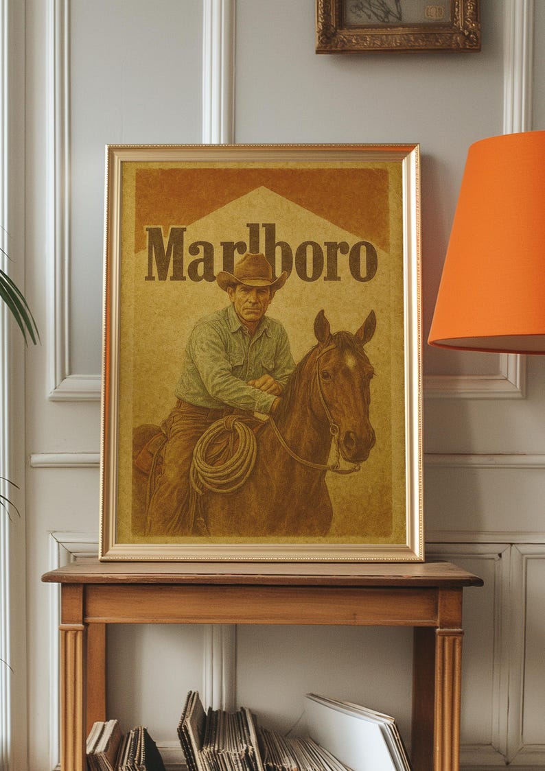 Vintage Marlboro Cowboy Poster - Retro Western Wall Art Print ...