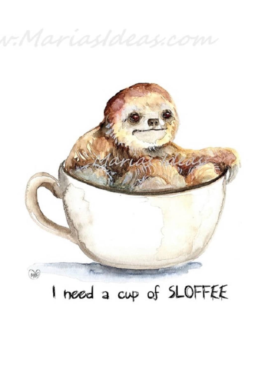 Sloth Cartoon, Sloffee, Sloth in Coffee Cup, Coffee Art, Cafe Art ...