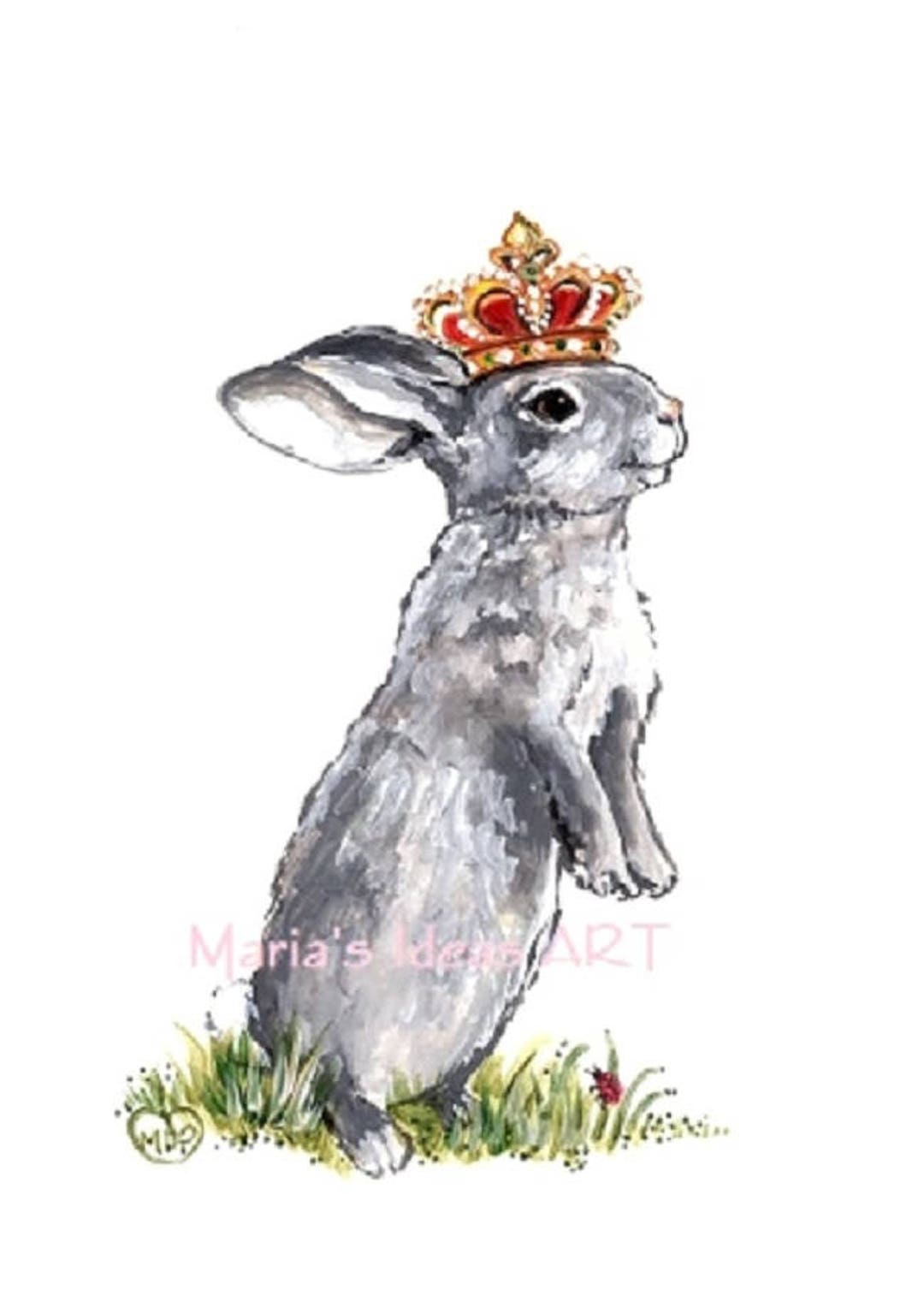 Rabbit Wall Art, Nursery Wall Art, Princess Room Art, Rabbit With Crown ...