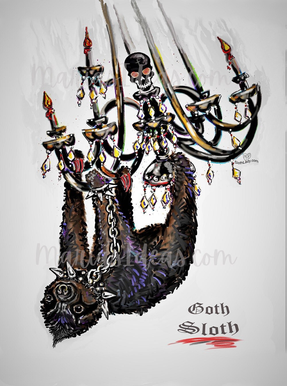 Goth Sloth, Goth Art, Goth Art, Sloth Art, Sloth Wall Art, Halloween ...
