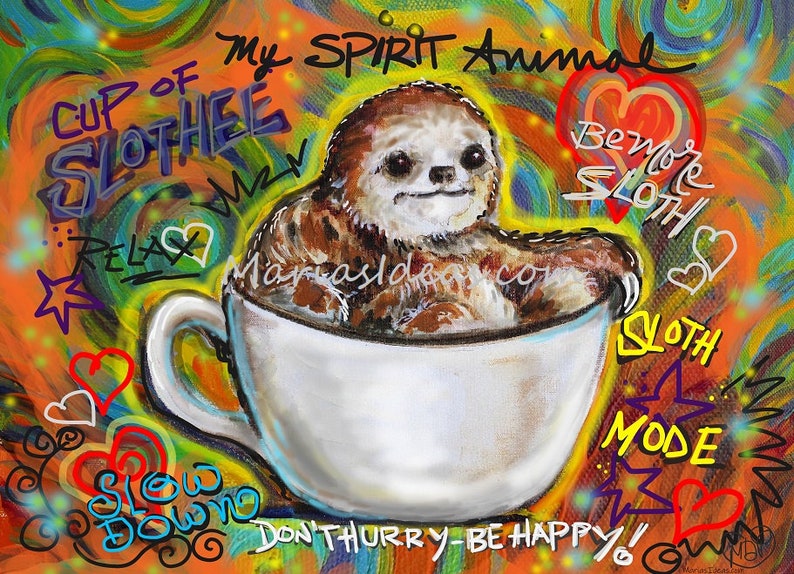 Sloth Graffiti Graffiti Art Sloth Quotes Sloth in Coffee - Etsy
