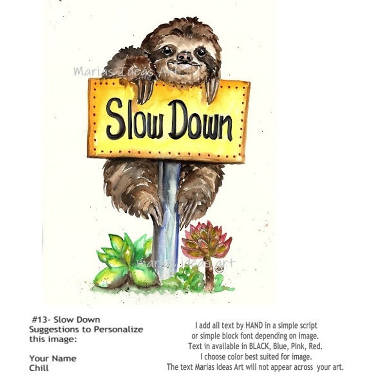 Slow Down Succulents Road Sign Sloth Wall Art Funny Sloth - Etsy