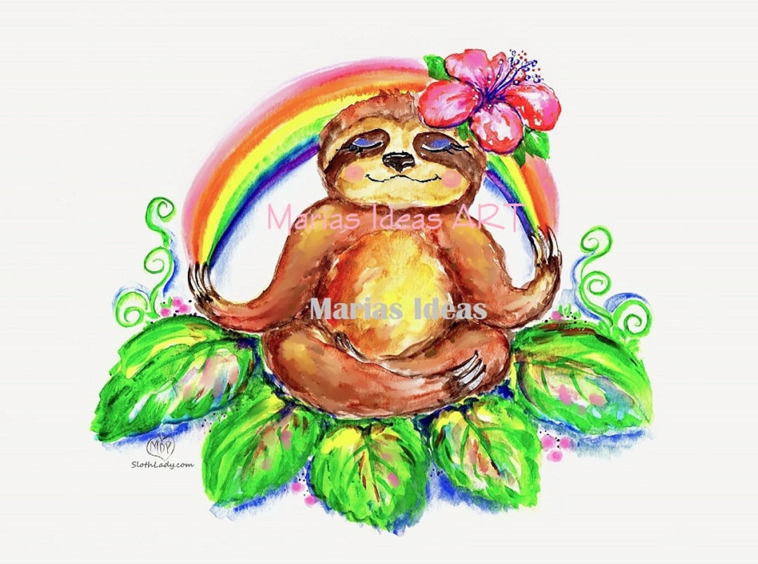Sloth Yoga, Yoga Wall Art, Zen Sloth, Sloth With Rainbow, Sloth Yoga ...
