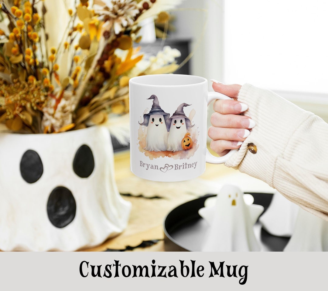 Personalized Halloween Mug, Couple Boo Mug, Cute Ghost Pumpkin Mug, Anniversary Mug, Gift for ...