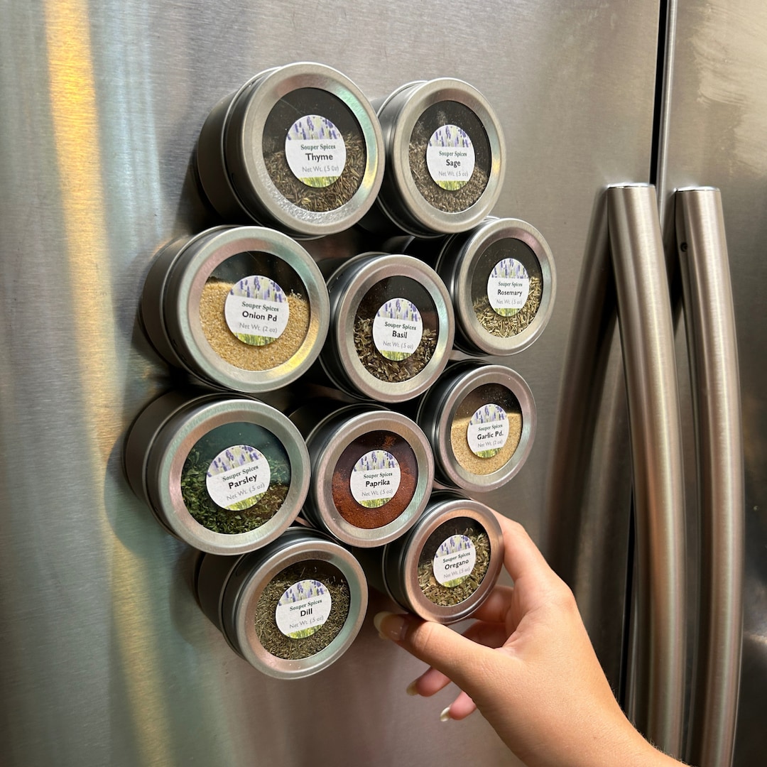 Magnetic Spice Rack Seasoning Filled - Set of 10 Aluminium Kitchen ...