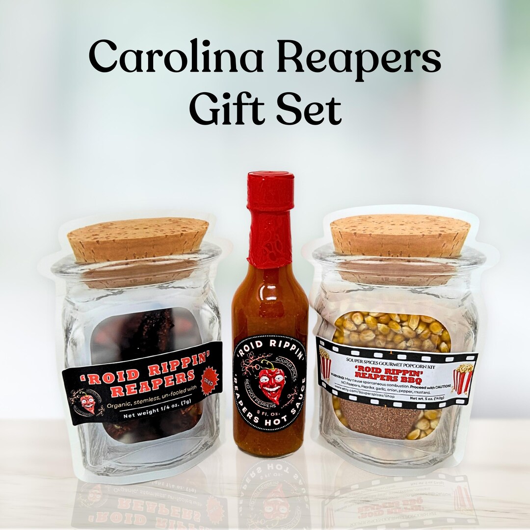 Carolina Reaper Gift Set Hot Sauce, Dried Reapers, & Spicy Popcorn Gift ...