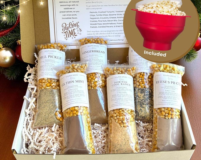 Savory & Sweet Popcorn Gift Set of 6 With Microwave Popper Bowl, Movie ...