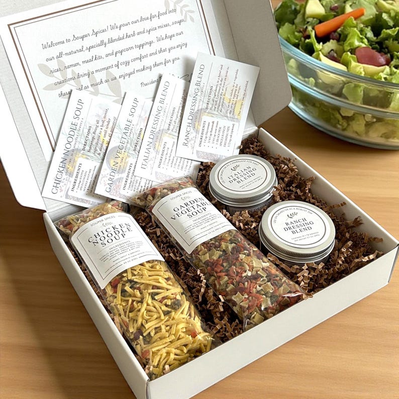 Homemade Soup & Salad Gift Box, 4 Mixes, Chicken Noodle, Garden ...