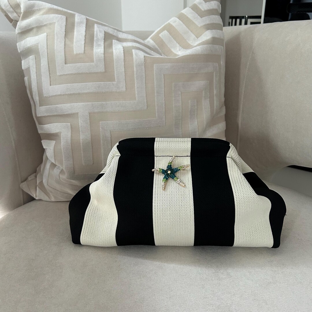 Cream & Black Make up Sparkle Detail Pouch Bag | Striped Clutch Bag ...