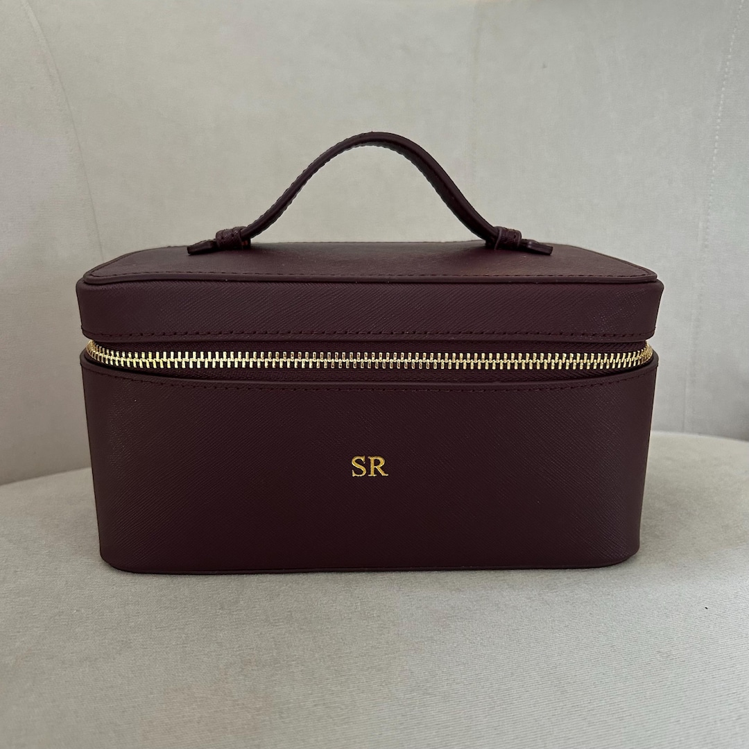 Leather Hot Stamp Monogram Personalised Cosmetic Pouch | Vanity Box ...