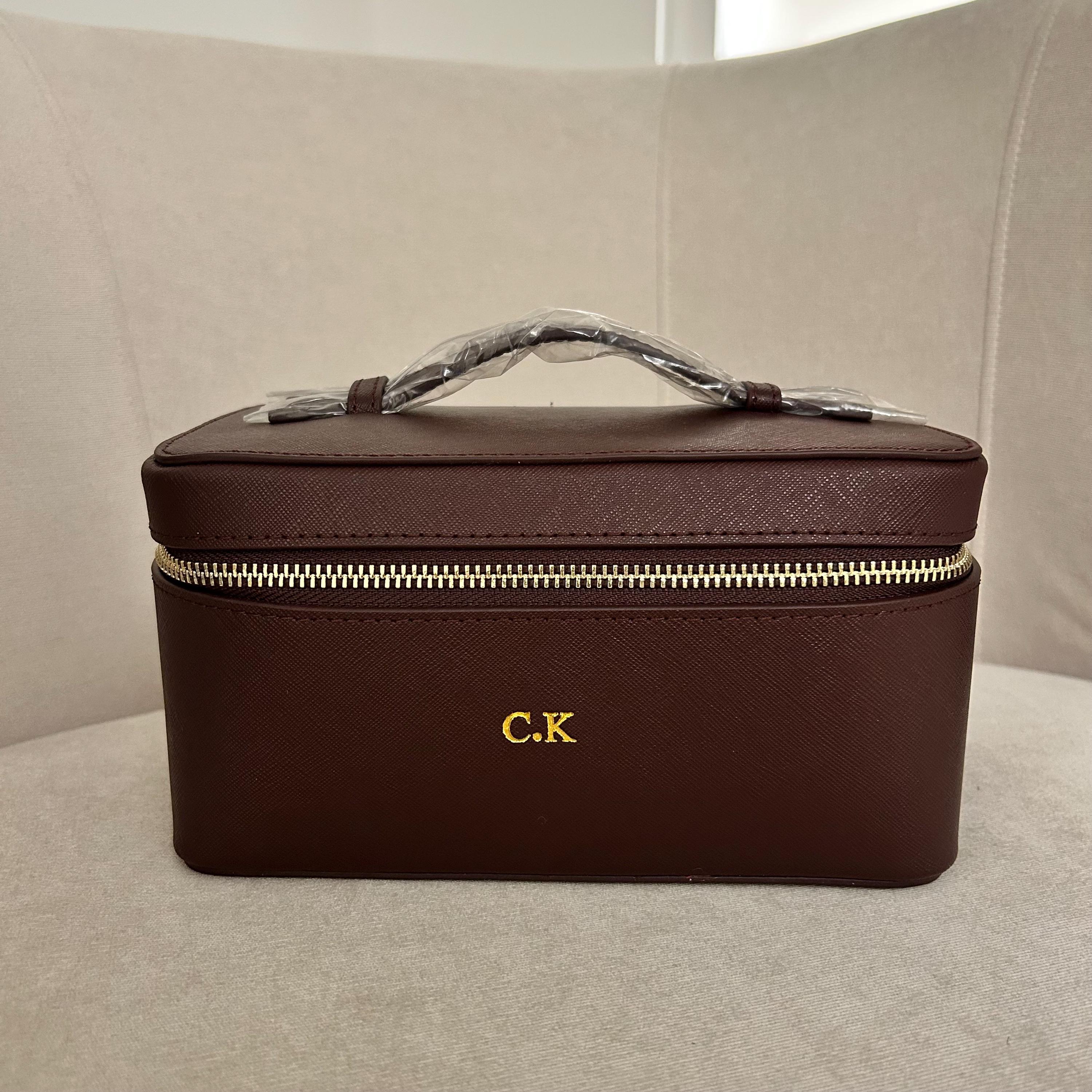 Leather Hot Stamp Monogram Personalised Cosmetic Pouch | Vanity Box ...