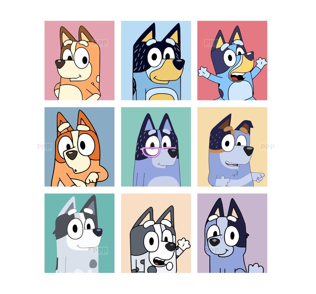 Bluey Different Character Portraits PNG PDF SVG Eps Dxf for Your Custom ...