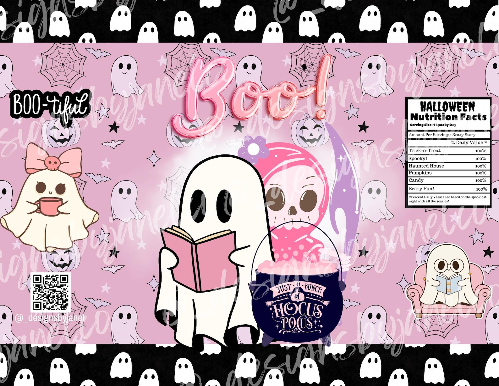 Halloween Pink Ghost Chip Bag || Printable Template || Kids Birthday ...