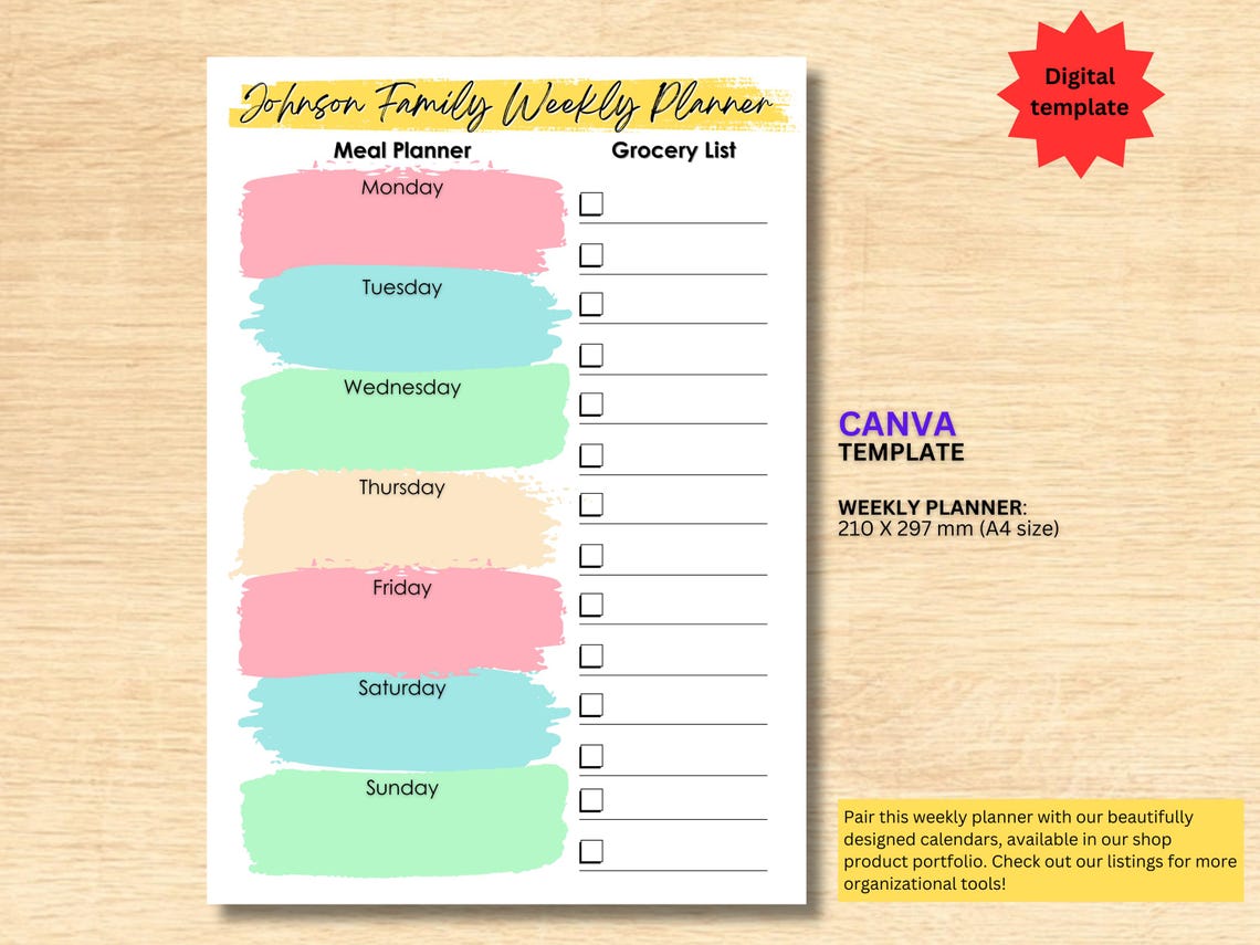 Editable Weekly Planner | Canva Template | Pastel Paint Strokes ...