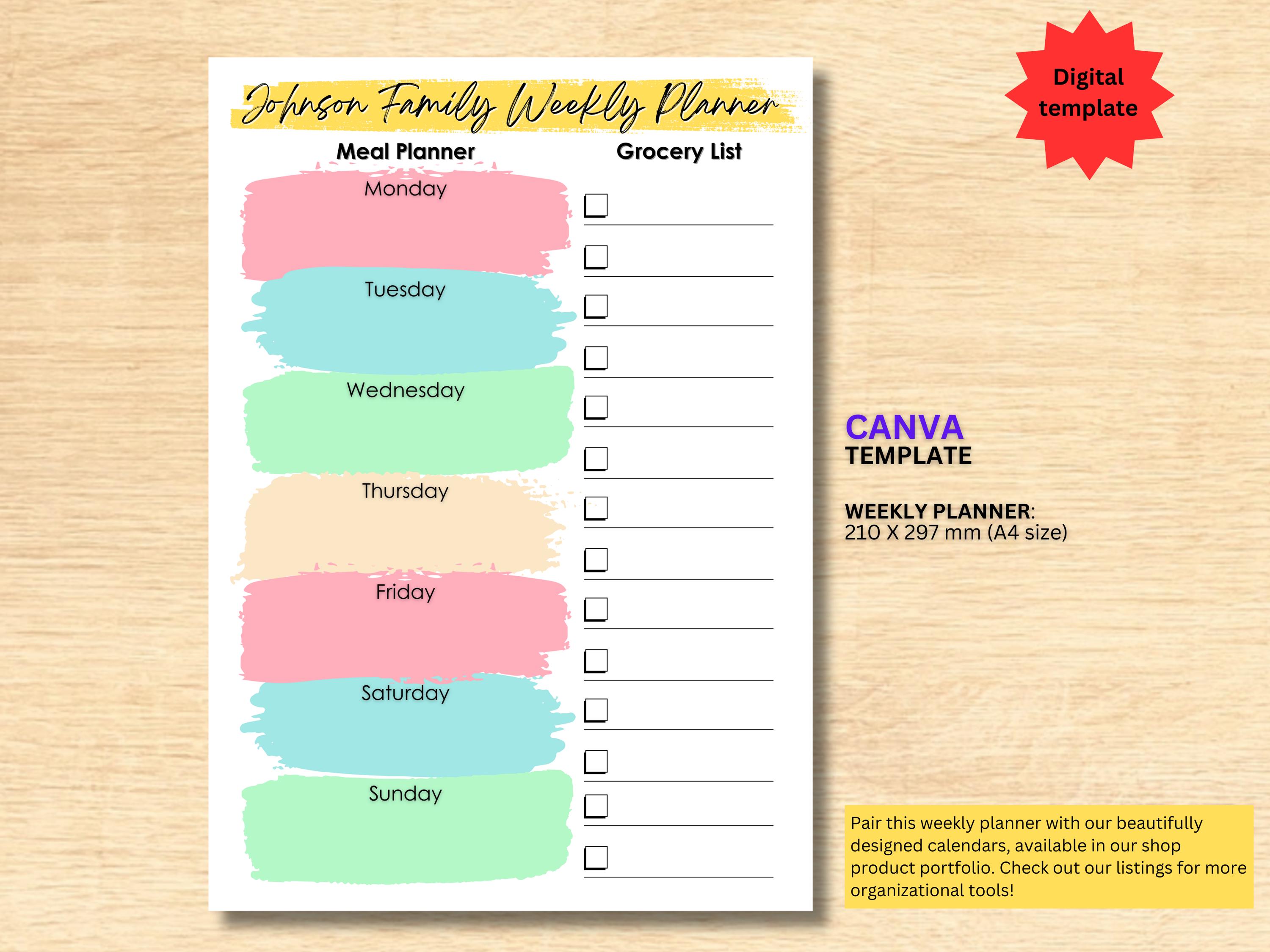 Editable Weekly Planner | Canva Template | Pastel Paint Strokes ...