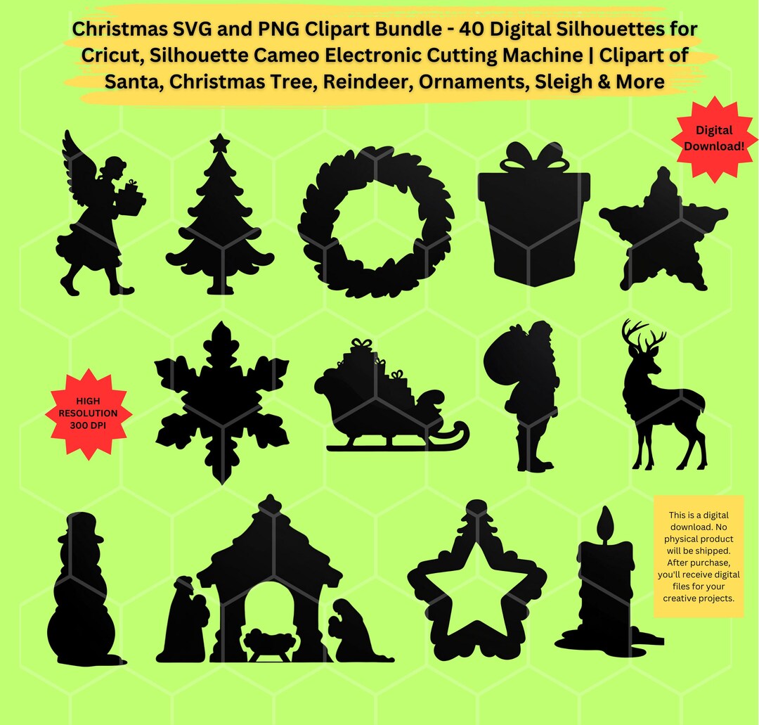 Christmas Silhouettes SVG PNG Clipart Bundle Holiday Images of Santa ...