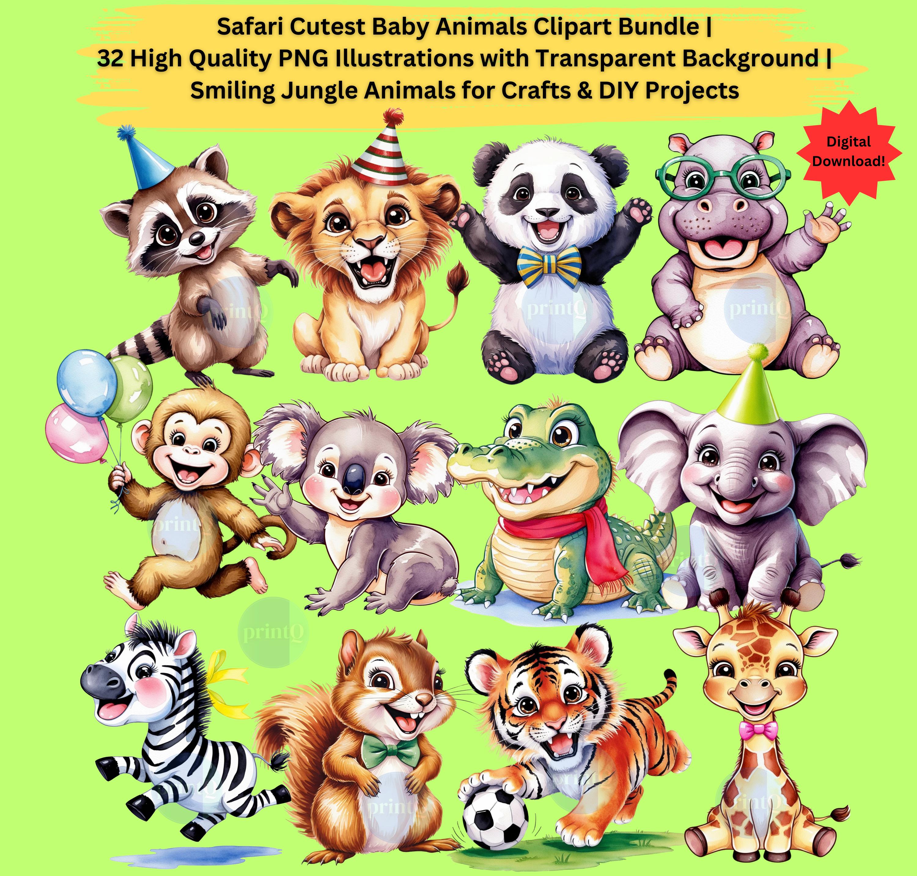 Cute Baby Animals Clipart Bundle | 30 High Quality PNG Watercolor ...