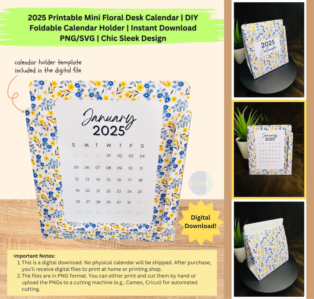 2025 Printable Mini Floral Desk Calendar | DIY Foldable Calendar Holder ...