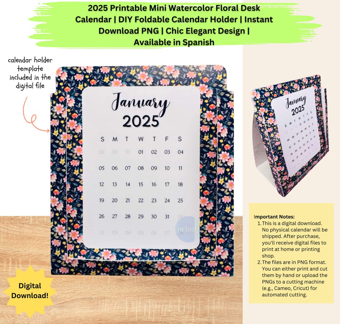 2025 Printable Mini Watercolor Floral Desk Calendar DIY Foldable ...
