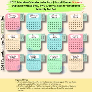 2026 and 2025 Printable Calendar Index Tabs | Pastel Planner Stickers ...
