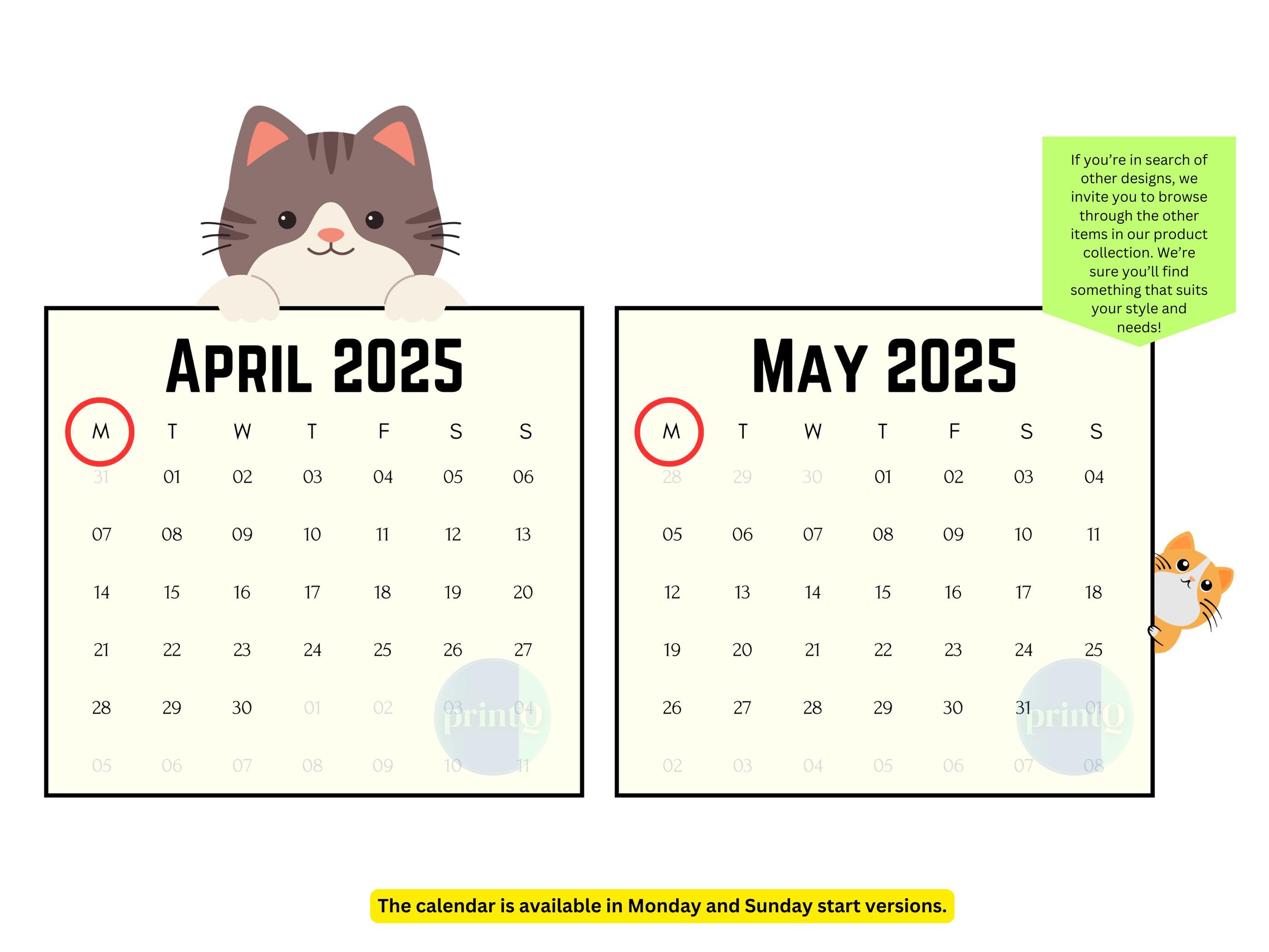 2025-2026 Printable Peeking Cats Calendar | Fun & Colorful Kitten ...
