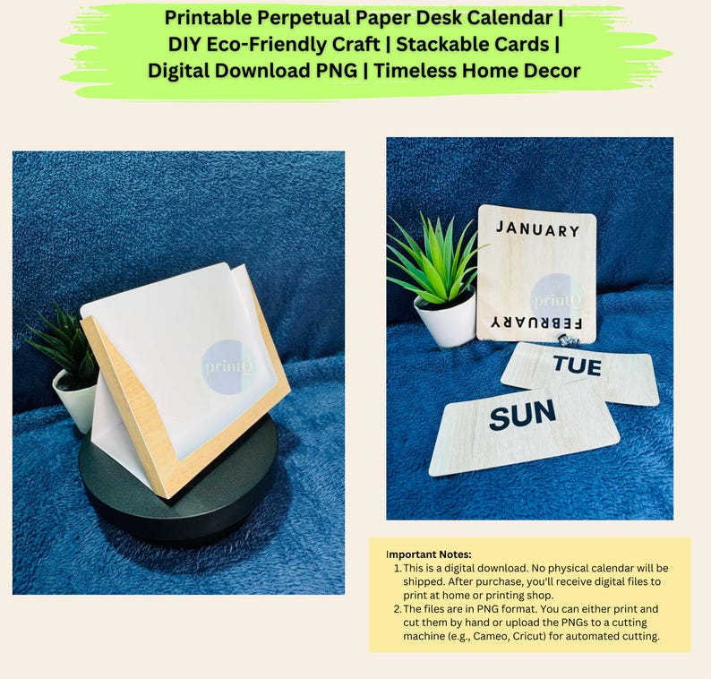 Printable Perpetual Paper Desk Calendar | DIY Calendar Holder Stand ...