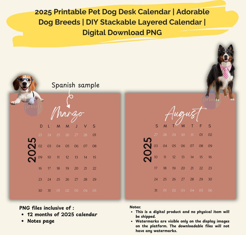 2025 Printable Pet Dog Desk Calendar Adorable Dog Breeds DIY Stackable ...