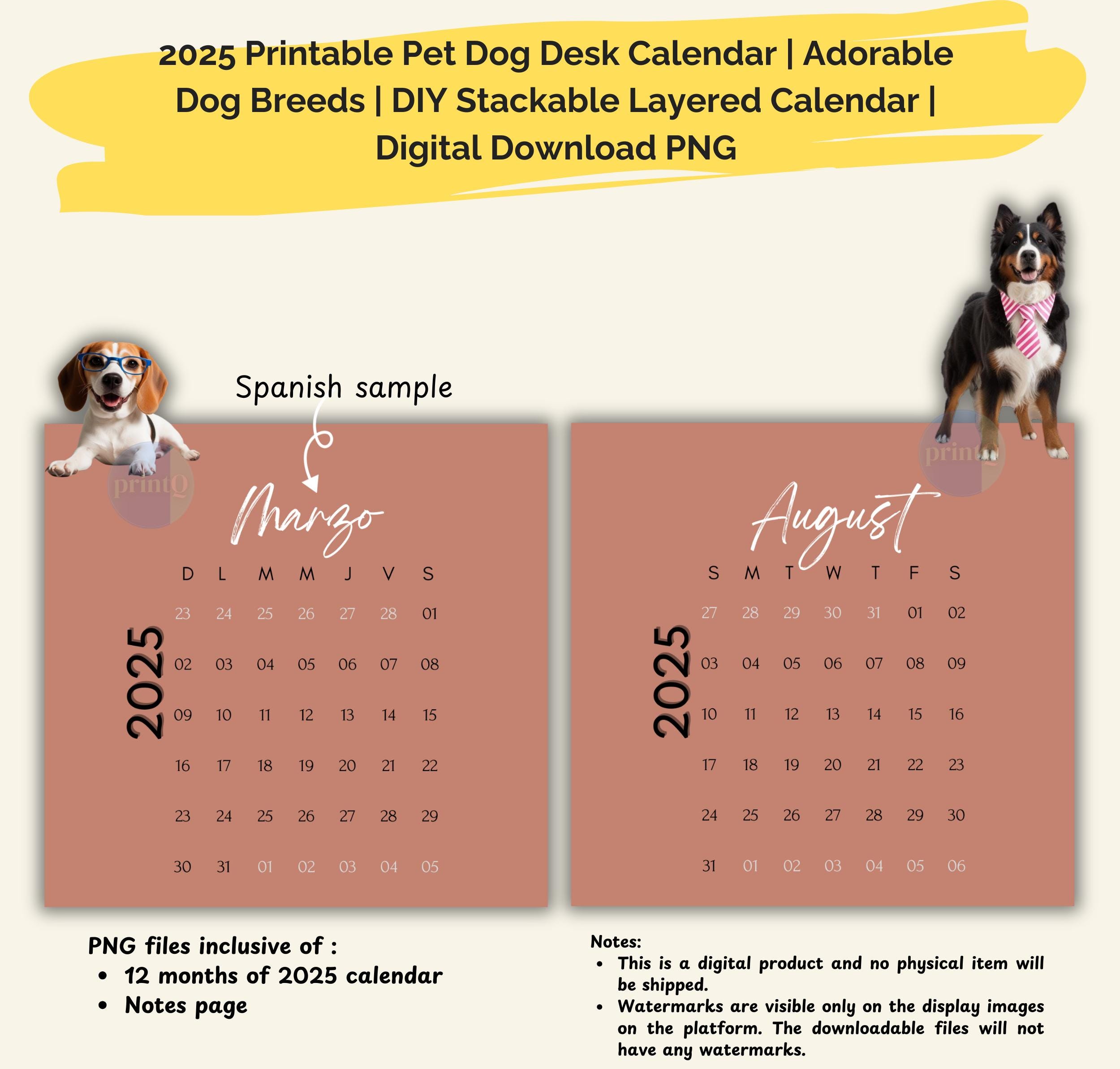 2025 Printable Pet Dog Desk Calendar Adorable Dog Breeds DIY Stackable ...
