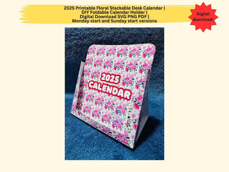 2025 Printable Floral Stackable Desk Calendar - Pink Floral Watercolor ...