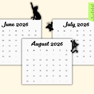 2026 2025 Printable Peeking Cats Calendar | Monotone Cat Silhouette ...