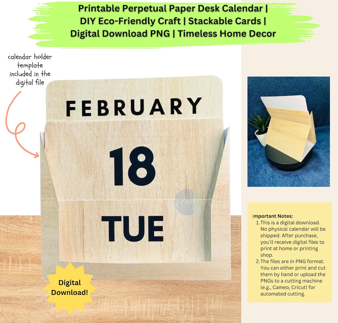 Printable Perpetual Paper Desk Calendar | DIY Calendar Holder Stand ...