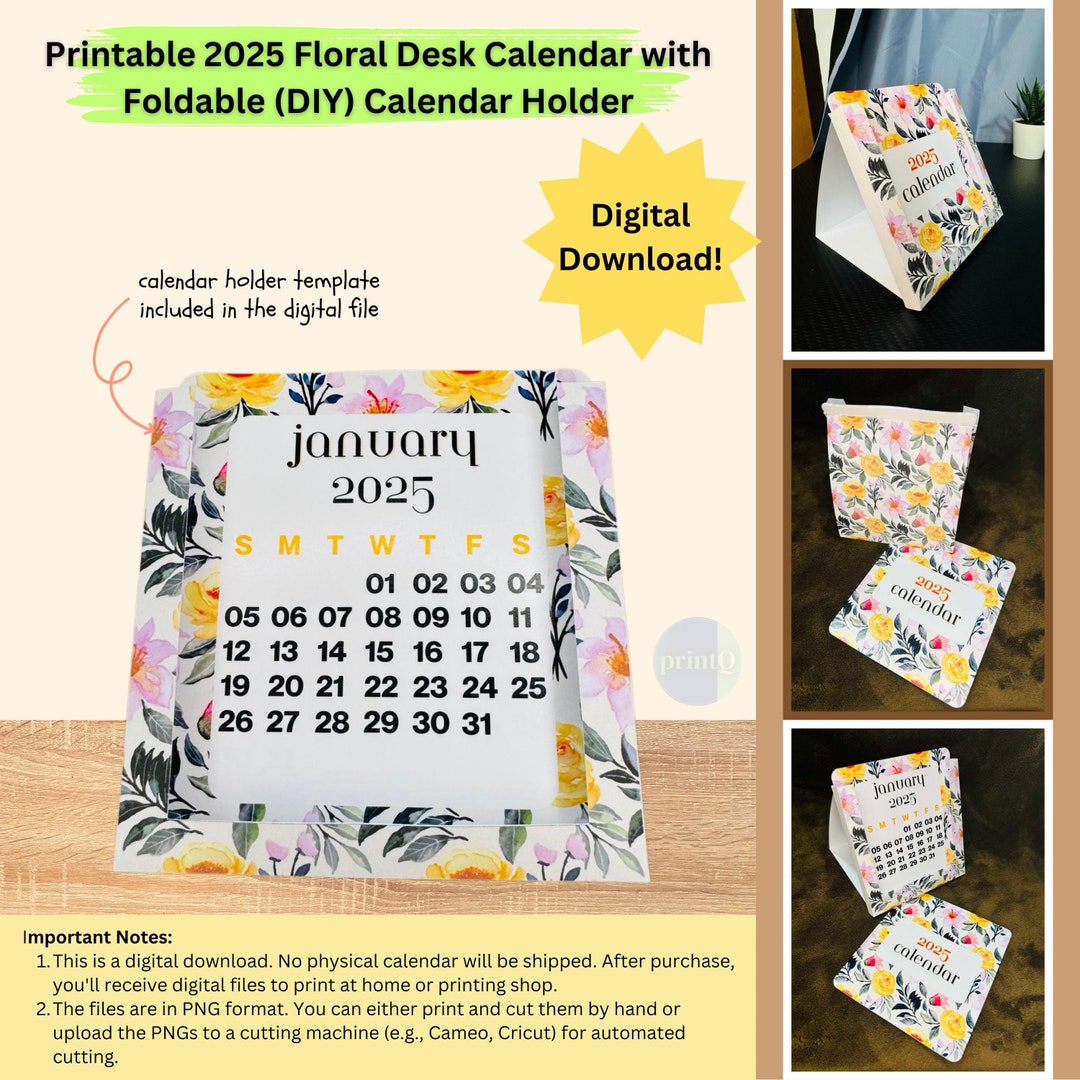 2025 Printable Floral Desk Calendar | DIY Foldable Calendar Holder ...