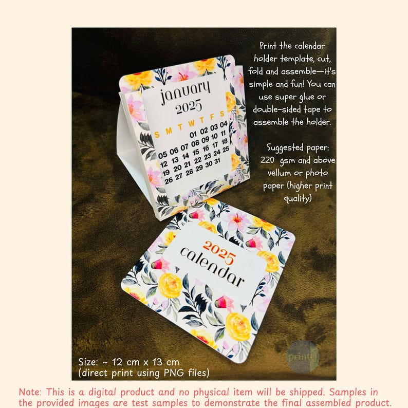 2026 2025 Printable Floral Desk Calendar | DIY Foldable Calendar Holder ...