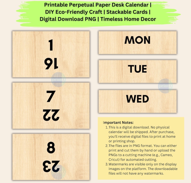 Printable Perpetual Paper Desk Calendar | DIY Calendar Holder Stand ...