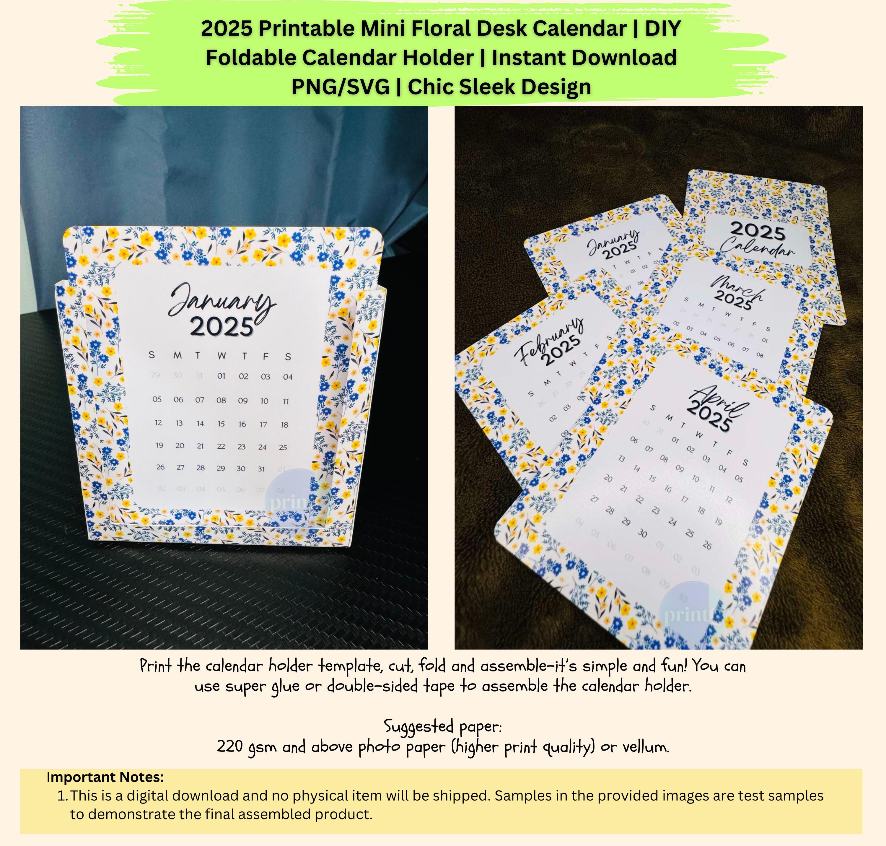 2025 Printable Mini Floral Desk Calendar DIY Foldable Calendar Holder ...